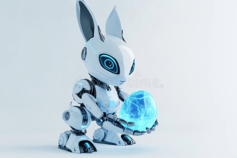 A Futuristic Easter Bunny Robot, Sleek and Metallic, Carefully Holding ...