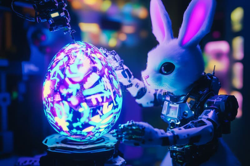 Futuristic Easter Bunny Robotic Arm Carefully Painting High Tech ...