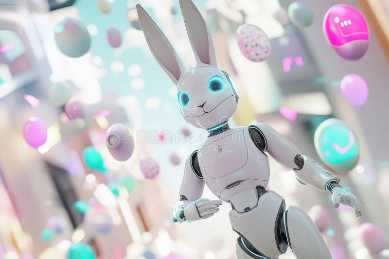 A Futuristic Easter Bunny with Sleek Robotic Features, Standing in a ...