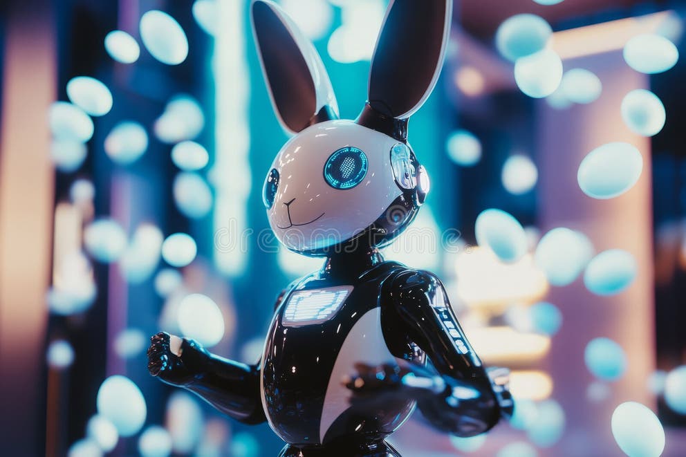 A Futuristic Easter Bunny with Sleek Robotic Features, Standing in a ...