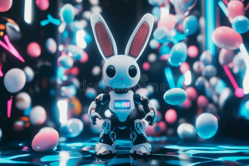 Futuristic Easter Bunny Sleek Robotic Features Standing Techy World ...