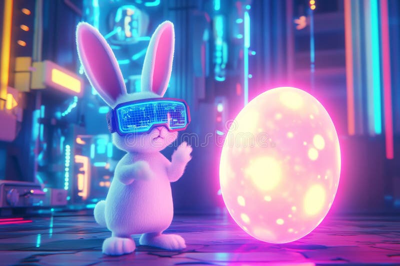 Futuristic Easter Bunny Wearing High Tech Glasses Standing Large ...
