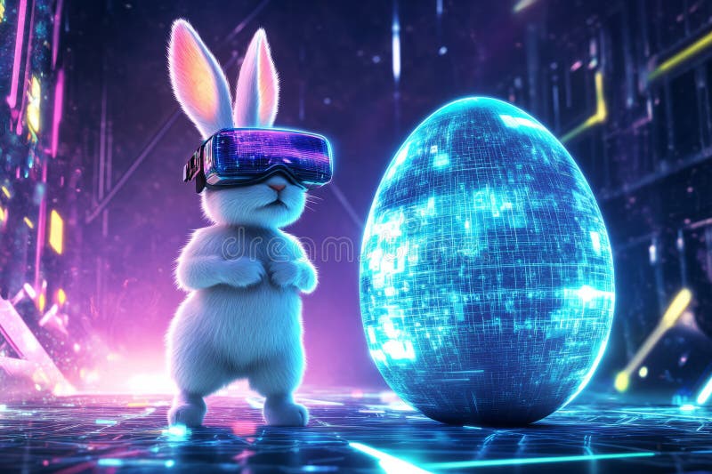 A Futuristic Easter Bunny Wearing High-tech Glasses, Standing beside a ...