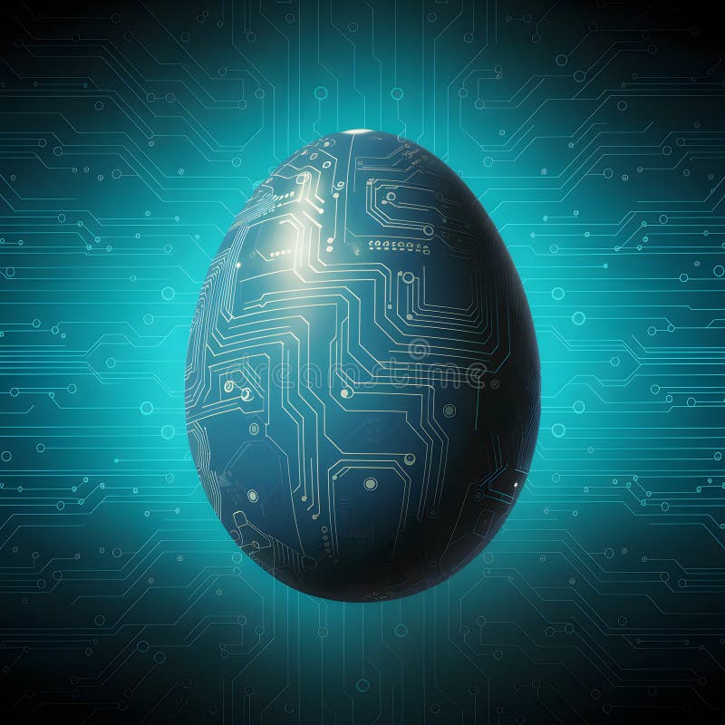 Futuristic Easter Egg with Circuit Board Texture, Glowing Digital ...