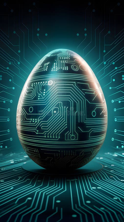 Futuristic Easter Egg with Circuit Board Texture, Glowing Digital ...