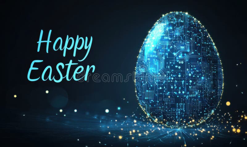 Futuristic Easter Egg with Digital Circuit Board Glowing in Vivid Blue ...