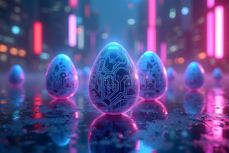 Futuristic Easter Eggs with Neon Cyberpunk Designs Stock Photo - Image ...