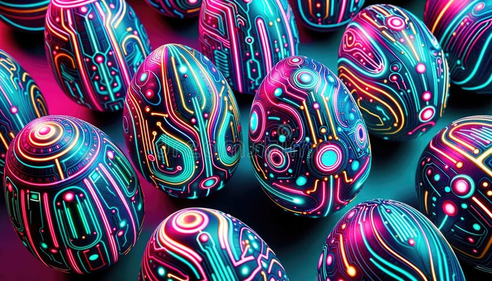 Futuristic Easter Still Life. Easter Eggs Modern Sci Fi Decor. Stock ...