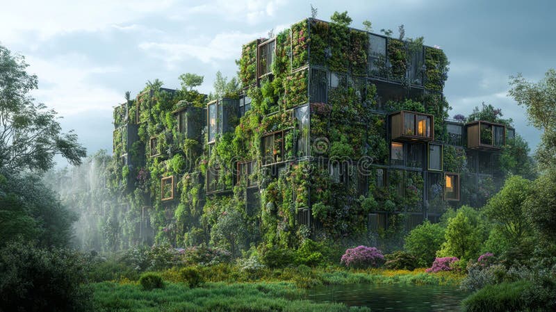 Futuristic Eco-building Integrated with Lush Greenery Stock Image ...