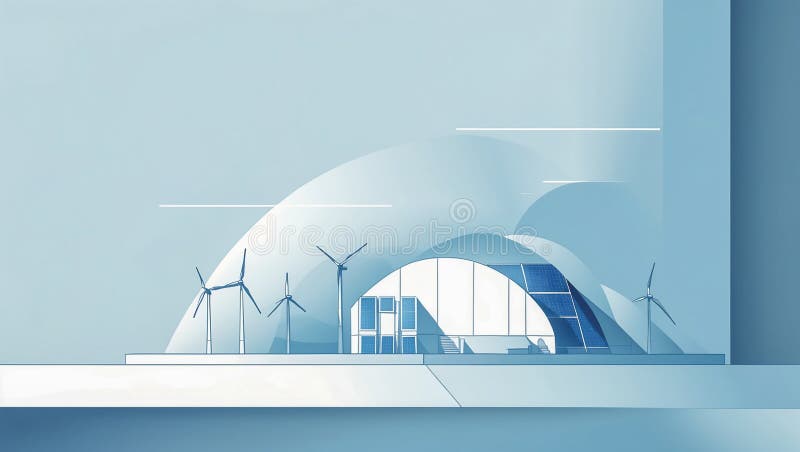 Futuristic Eco Building with Solar Panels and Wind Turbines Stock ...