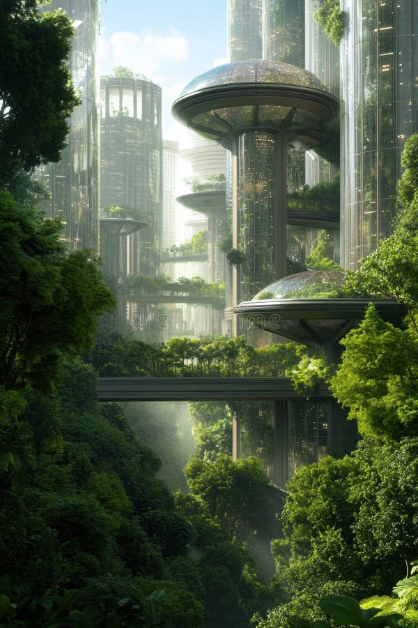 Futuristic Eco-City with Lush Greenery and High-Tech Design Elements ...