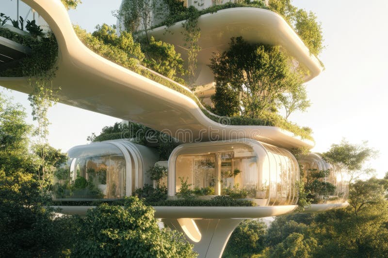 Futuristic Eco-Friendly Architecture with Lush Greenery and Modern ...