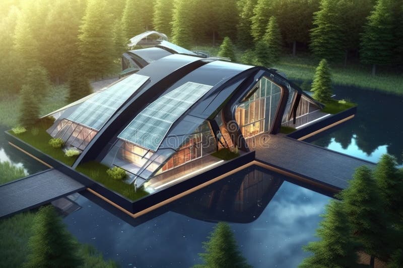 Futuristic Eco-friendly Building with Integrated Solar Panels Stock ...
