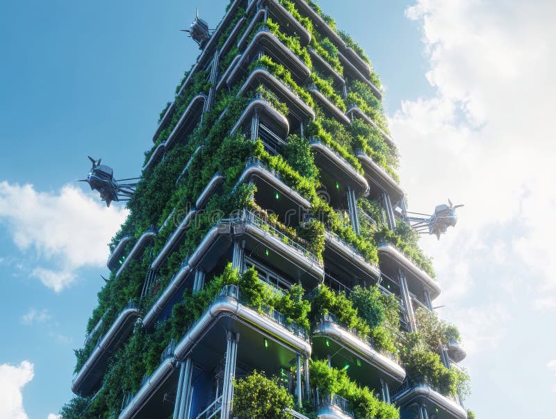A Futuristic, Eco-friendly Building with Multiple Levels and Greenery ...