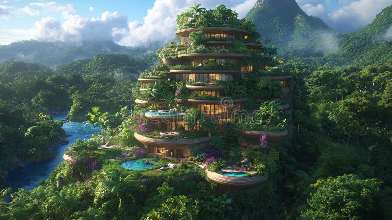 Futuristic Eco Friendly Building Surrounded by Lush Greenery and ...