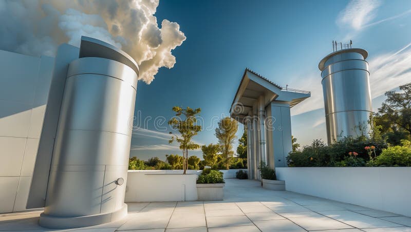 Futuristic Eco-Friendly Industrial Facility with Greenery Stock ...