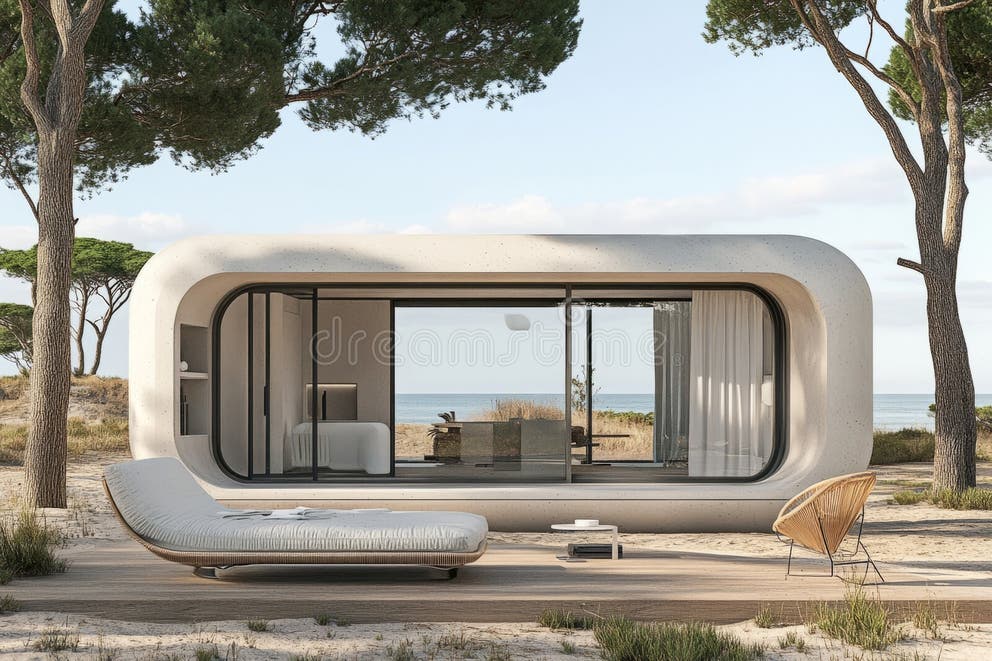 Futuristic Eco-friendly Modular Home in Nature Stock Image - Image of ...