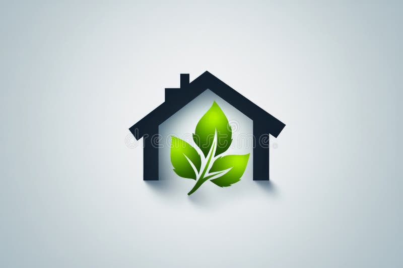 Futuristic Eco Home Icon with a Single Green Leaf Emerging from Its ...