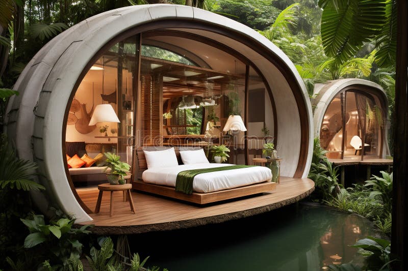 Futuristic Eco Hotel Design Modern Hut in Jungle Forest Stock ...