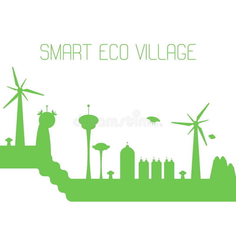 Futuristic Eco Smart Village Illustration Stock Vector - Illustration ...