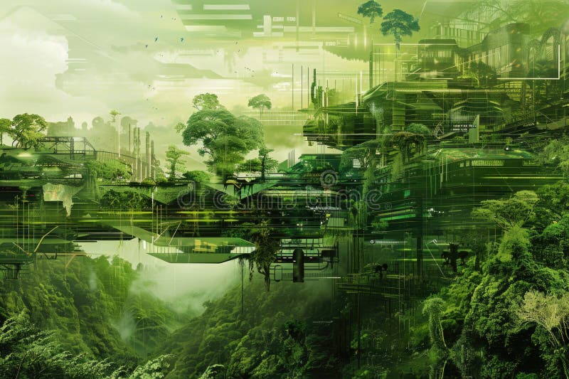 Futuristic Ecotopia Blending Urban Architecture with Lush Greenery in a ...