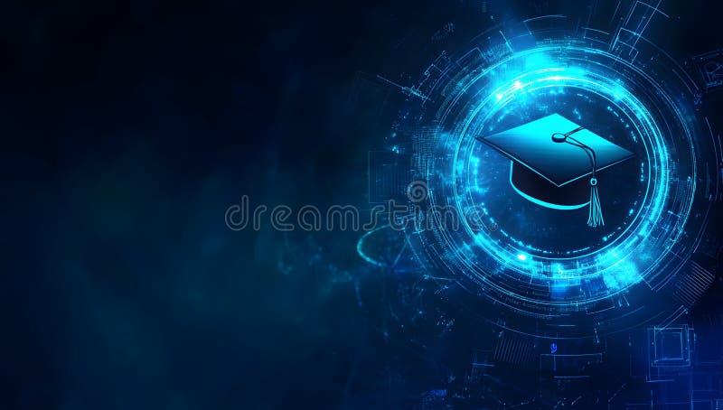 Futuristic Education Technology Concept with Digital Graduation Cap ...