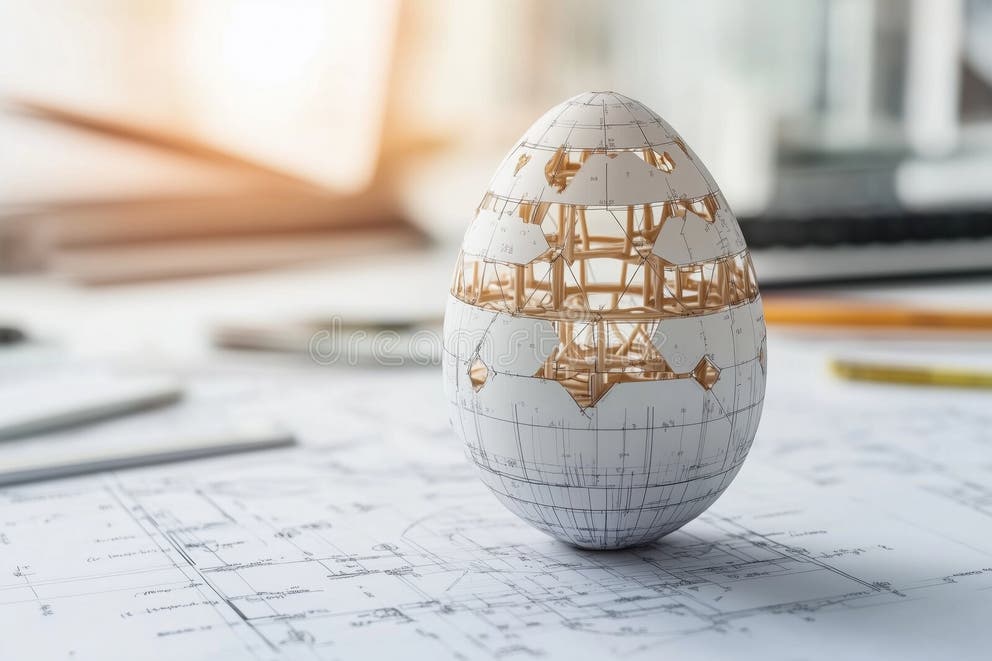 Futuristic Egg-shaped Structure Model on Architectural Blueprints in ...