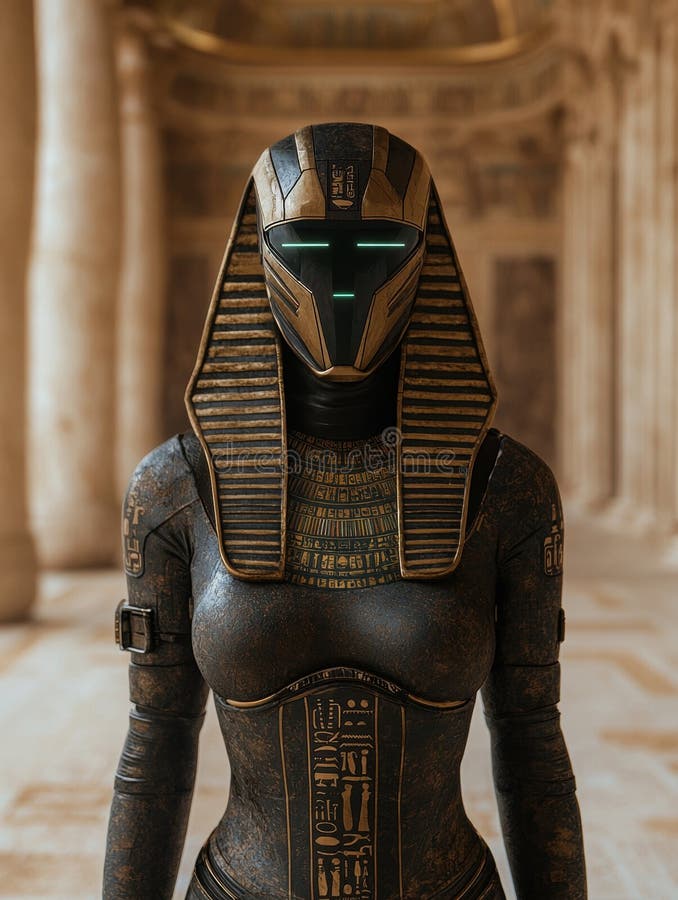Futuristic Egyptian Pharaoh Robot in Temple. Stock Illustration ...