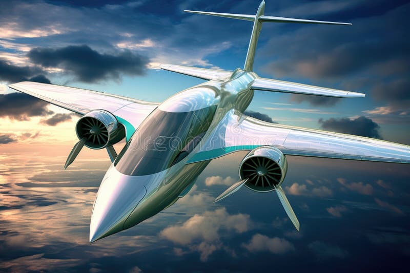 Futuristic Electric Airplane with Folding Wings Stock Illustration ...