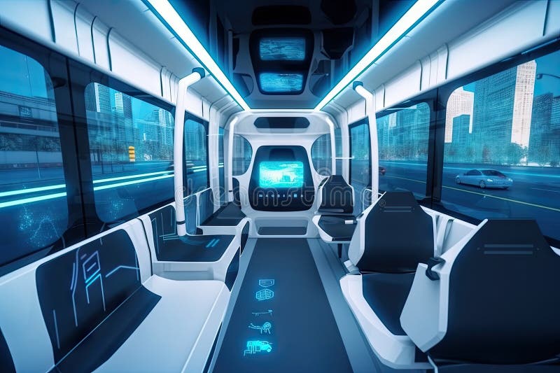 Futuristic Electric Bus with Interactive Interface, Providing ...