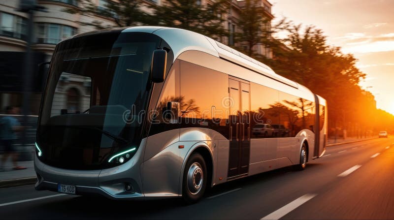 Futuristic Electric Bus with Reflective Surfaces Stock Image - Image of ...
