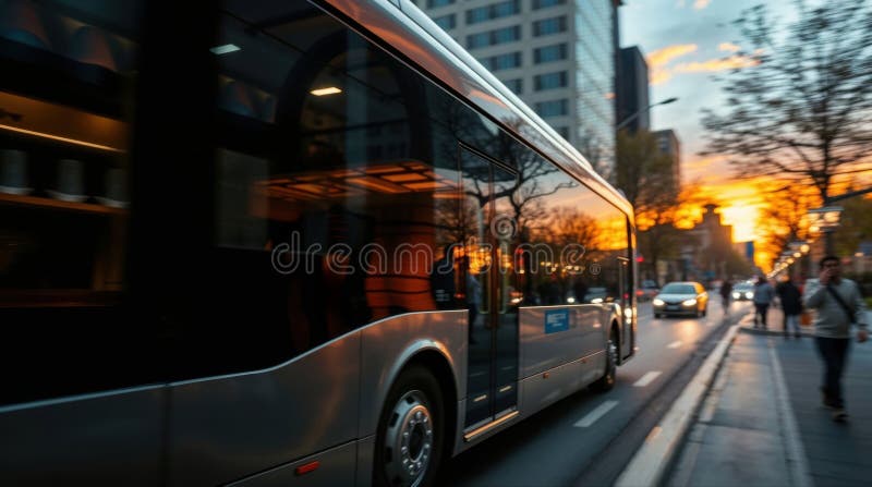 Futuristic Electric Bus with Reflective Surfaces Stock Image - Image of ...