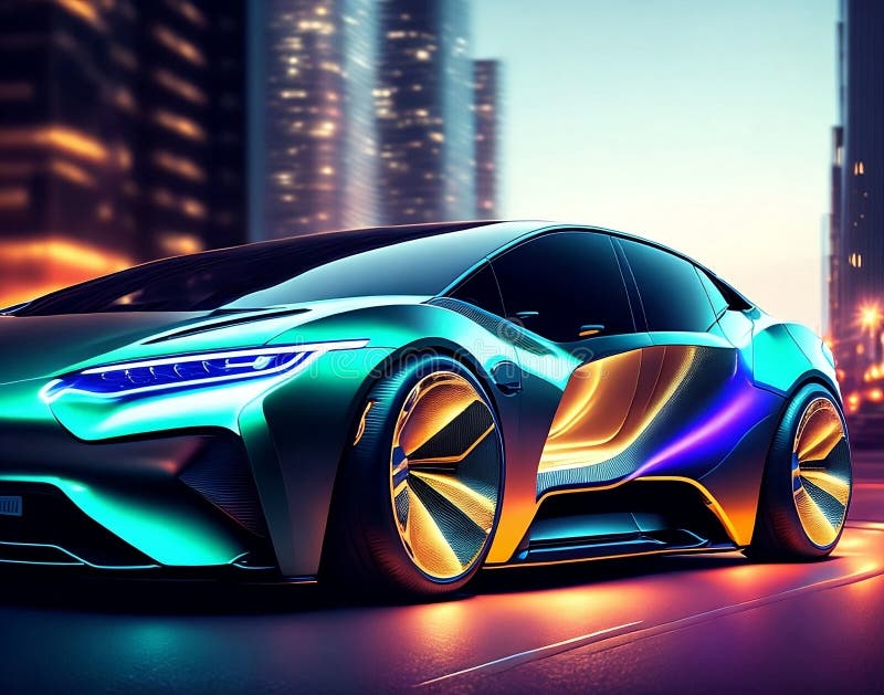 Ev Electric Car System Car in Night with Modern Design in a Modern City ...