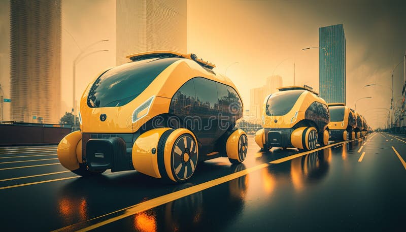 Futuristic Electric Car, Autonomous Taxi Car in a Near Future ... Futuristic Electric Car, Autonomous Taxi Car in a Near Future ...