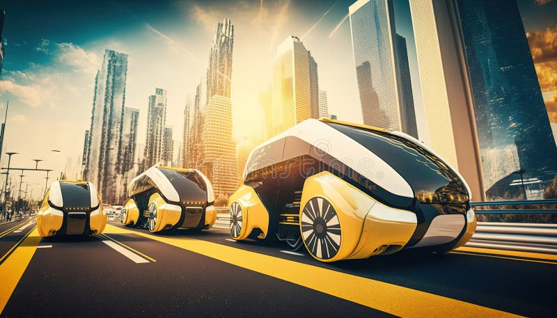 Futuristic Electric Car, Autonomous Taxi Car in a Near Future ... Futuristic Electric Car, Autonomous Taxi Car in a Near Future ...
