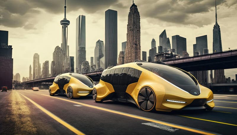 Futuristic Electric Car, Autonomous Taxi Car in a Near Future ... Futuristic Electric Car, Autonomous Taxi Car in a Near Future ...