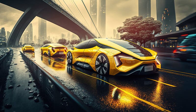 Futuristic Electric Car, Autonomous Taxi Car in a Near Future ... Futuristic Electric Car, Autonomous Taxi Car in a Near Future ...