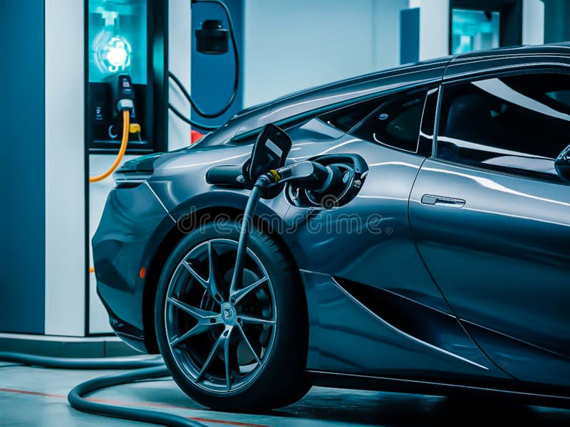 Futuristic Electric Car Charging at a Charging Station. Green Energy ...