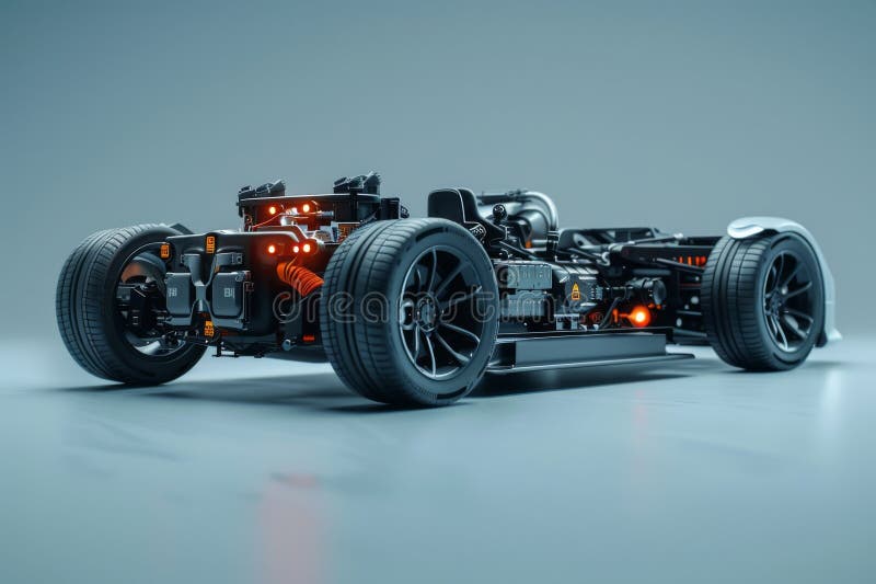 Futuristic Electric Car Chassis on Display with Detailed Engineering ...