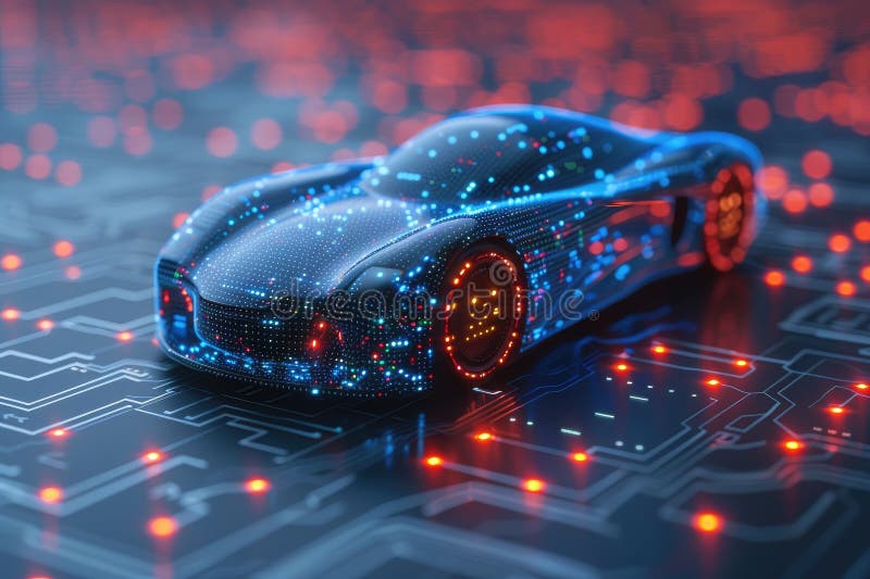 Futuristic Electric Car on Digital Circuit Board: a High-tech Concept ...