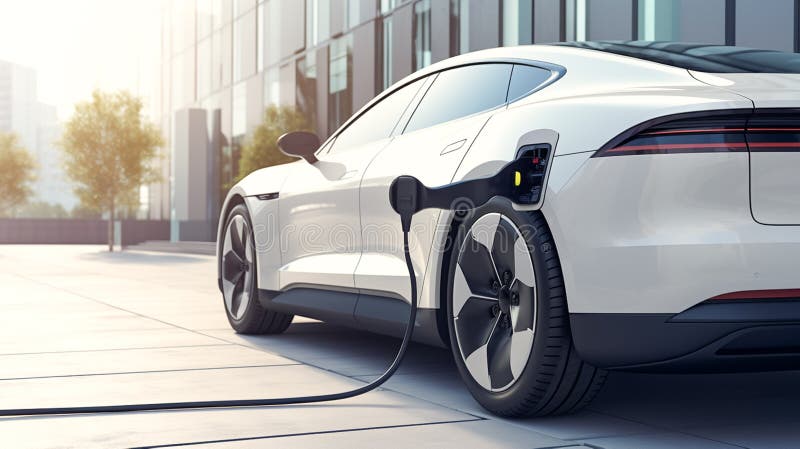 Futuristic Electric Car is Connected To the Charging Station. Electric ... Futuristic Electric Car is Connected To the Charging Station. Electric ...
