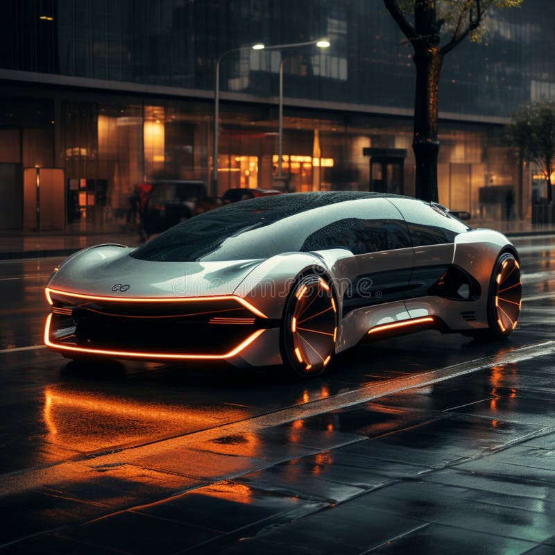 Futuristic Electric Car Driving through an Urban Night Scape Stock ...