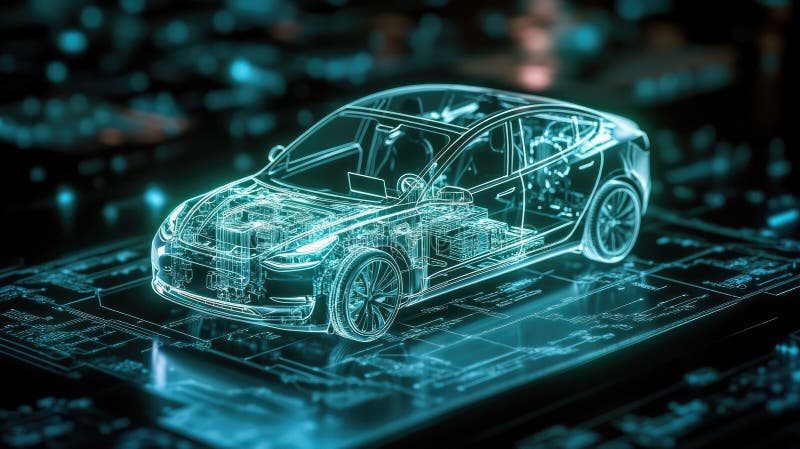 Futuristic Electric Car Hologram Digital Blueprint Display Stock Photos ...