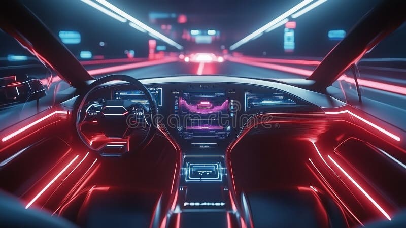 Futuristic Electric Car Interior with Neon Lights and Advanced ...