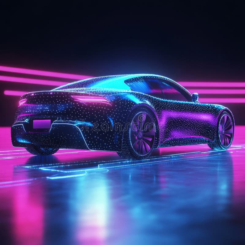 Futuristic Electric Car with Neon Lights in a Modern Studio Setting ...