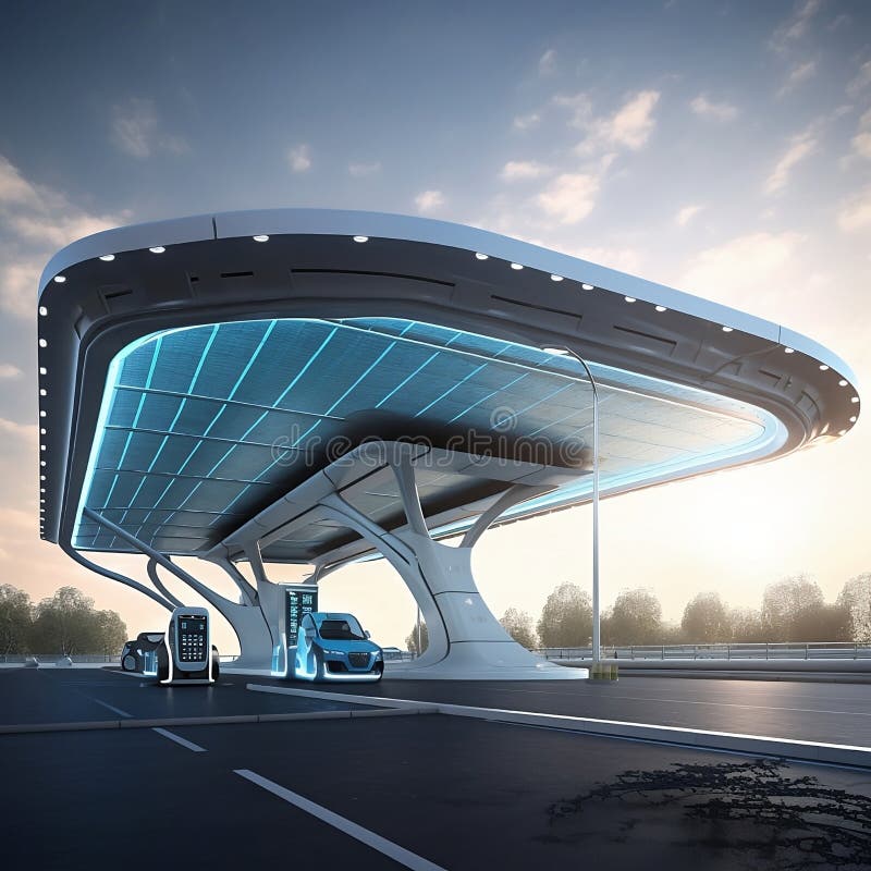 Futuristic Electric Charging Station Solar Powered Illustration Stock ...