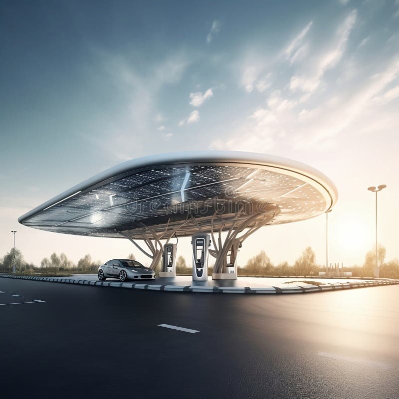 Futuristic Electric Charging Station Solar Powered Illustration Stock ...