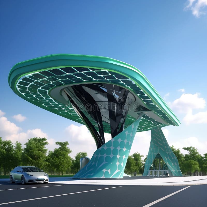 Futuristic Electric Charging Station Solar Powered Illustration Stock ...