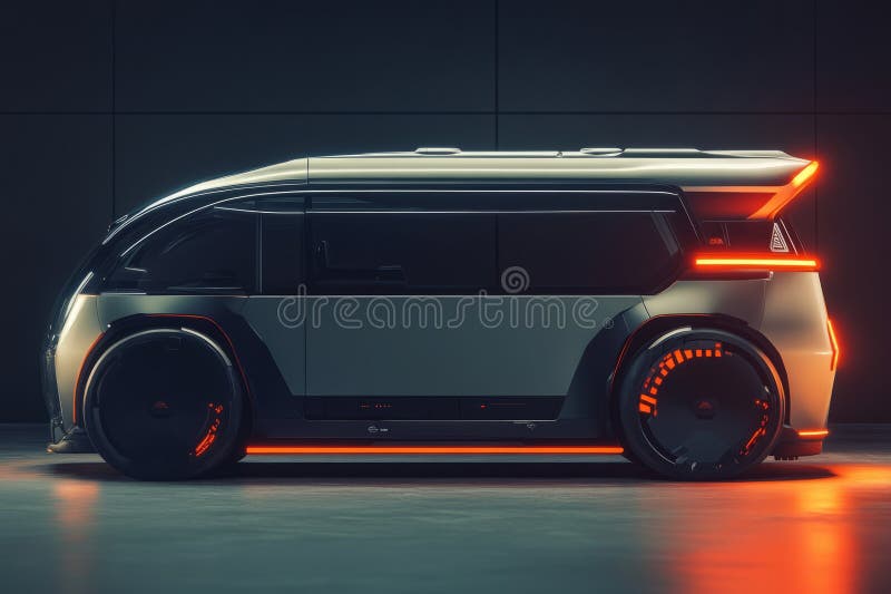Futuristic Electric Concept Car with Neon Lights in Dark Studio Setting Stock Illustration ...