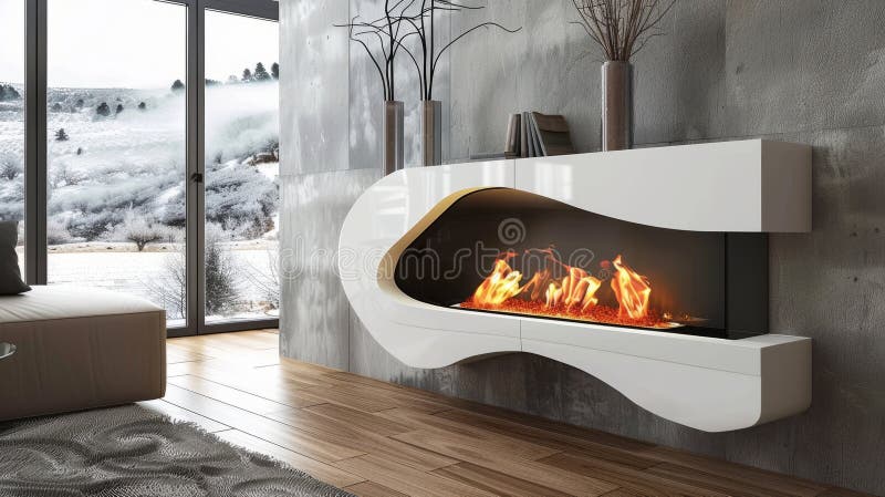 Futuristic Electric Fireplace Concept Stock Illustration - Illustration ...
